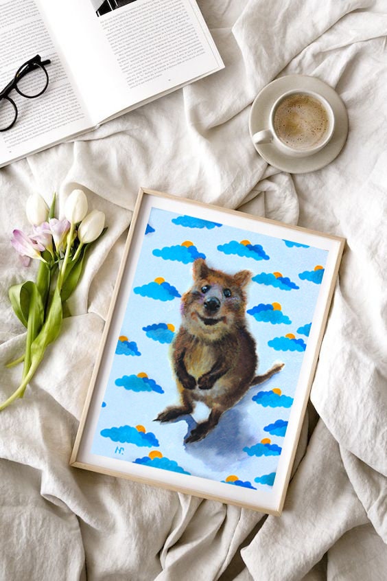 Watercolor Drawing of a Quokka With Clouds. Gift for Home, Decoration ...