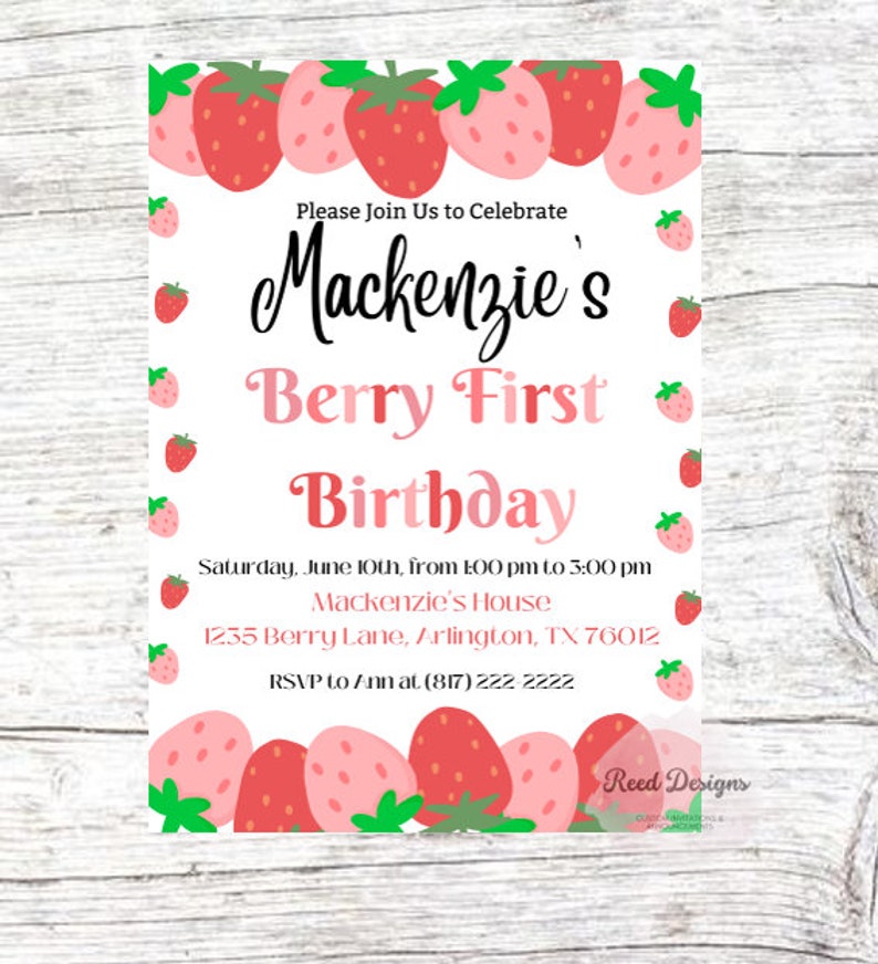 Editable Berry First Birthday Invitation Strawberry Birthday - Etsy