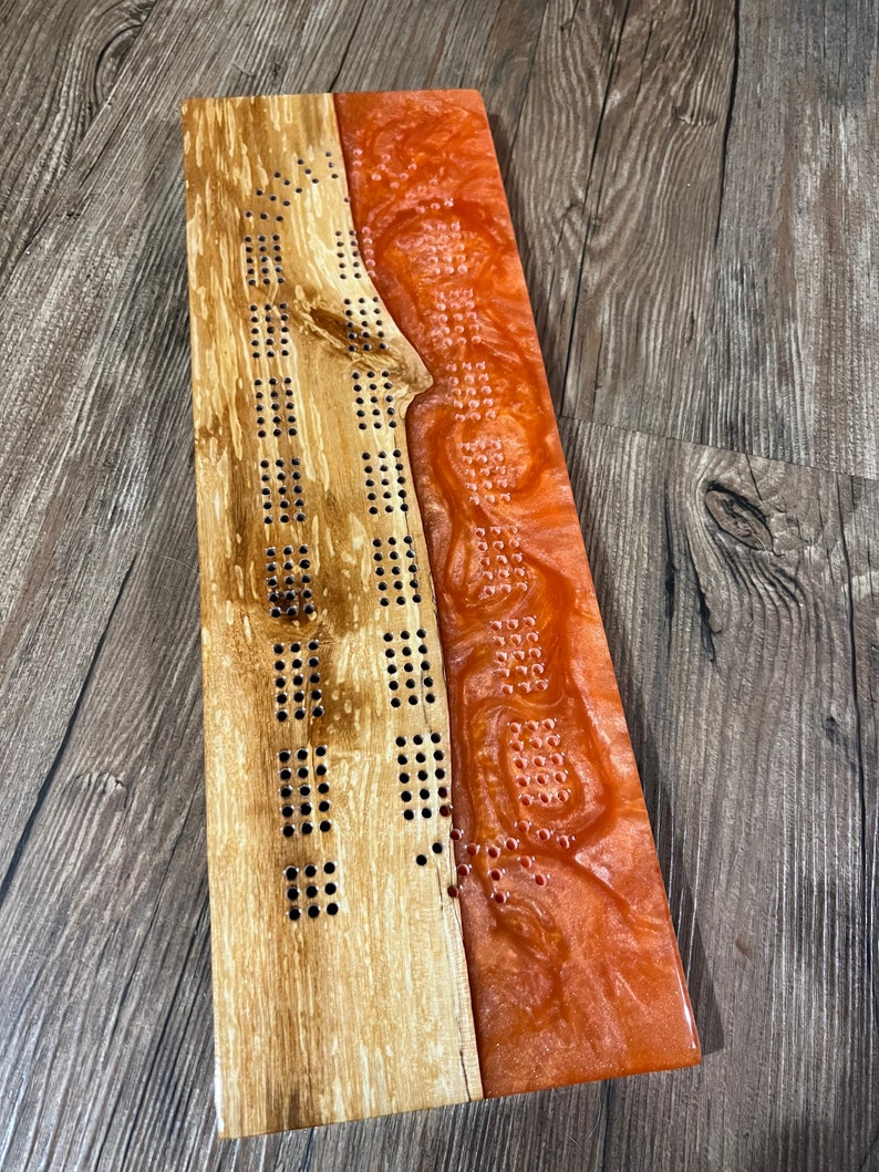 Live Edge Cherry and Epoxy Cribbage Board - Etsy