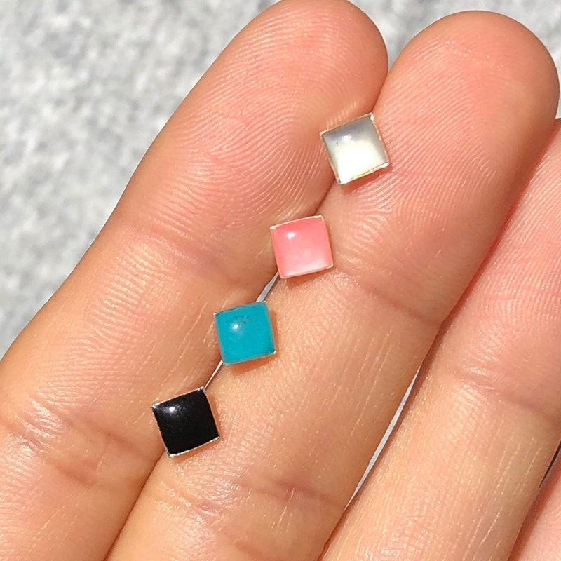 Enamel Square Stud Earrings - Etsy