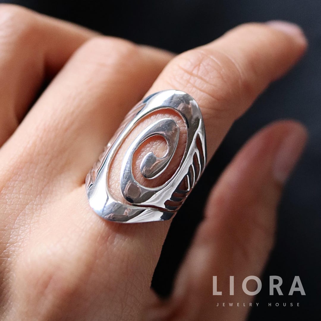 925 Sterling Silver Spiral Ring, Wave Ring, Spiral Motif Ring, Silver Abstract Minimal, Boho ...