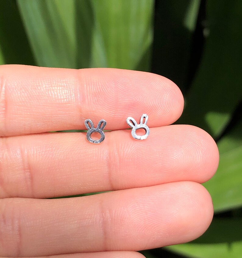 Sterling Silver Tiny Rabbit Head Earrings, Rabbit Stud Earrings, Hollow ...