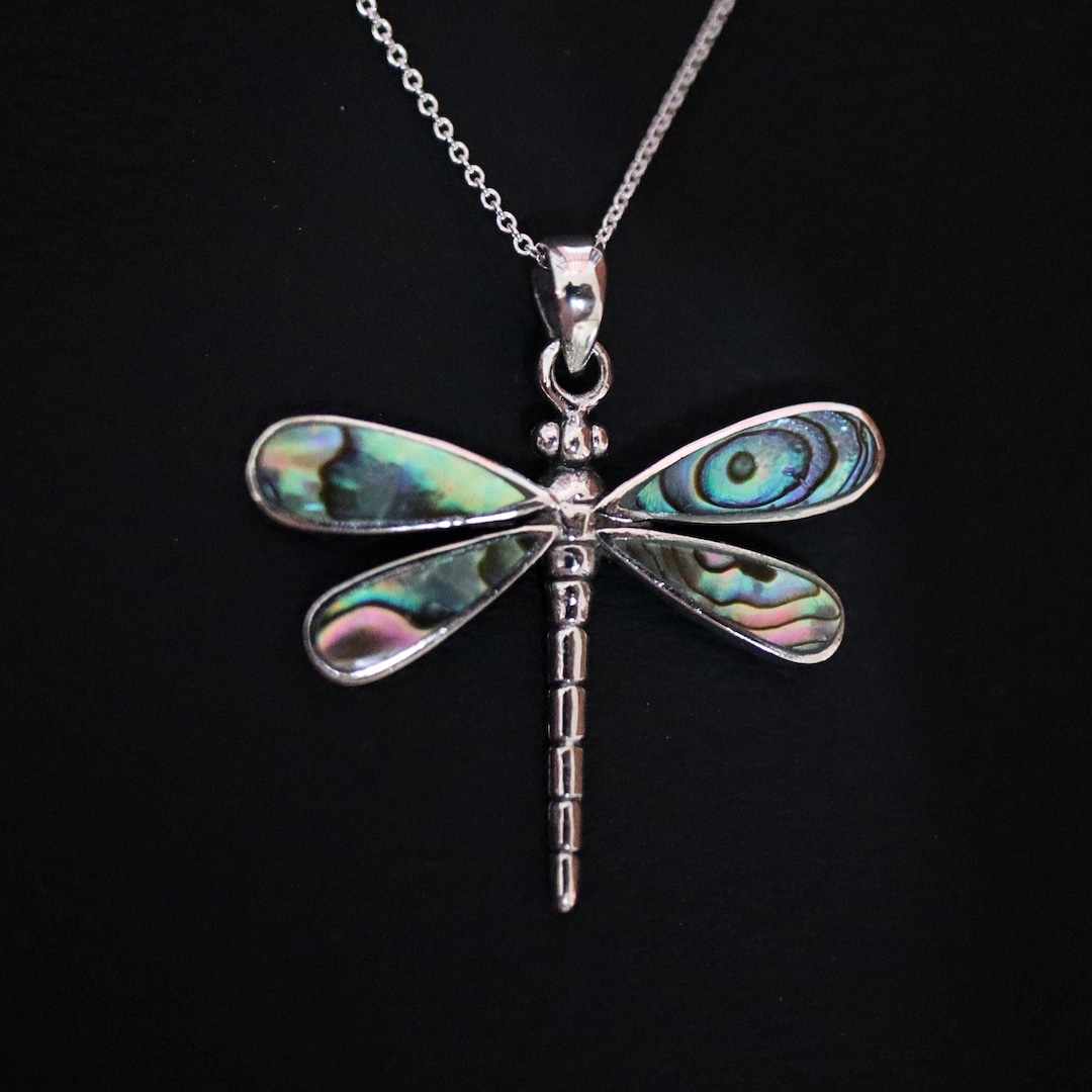 Abalone Dragonfly Pendant Necklace, 925silver Dragonfly Necklace, Shell ...