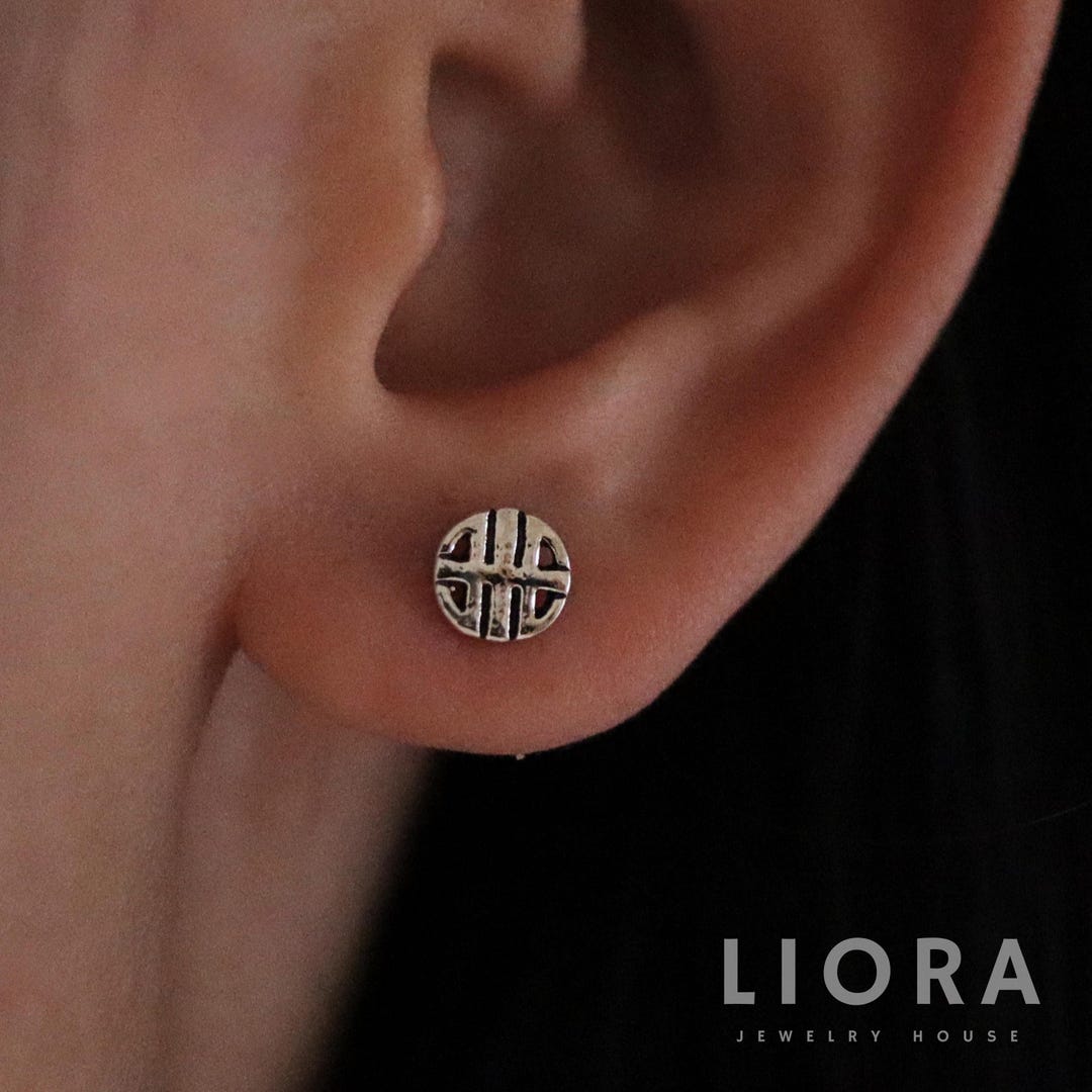 925 Sterling Silver Circle Stud Earrings, Shou Earrings, Shou Gift ...