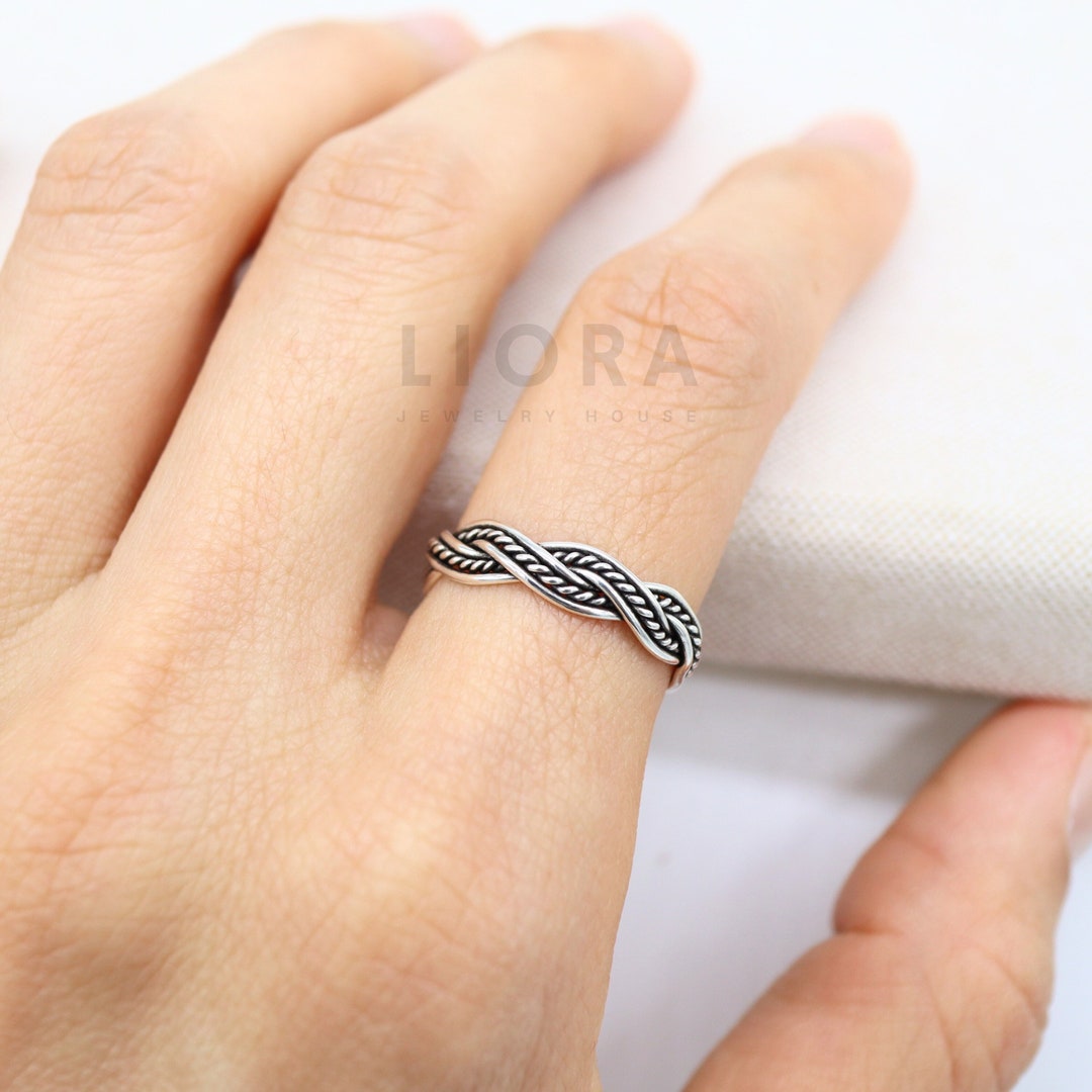 925 Sterling Silver Twisted Braided Ring, 5 Mm Rope Ring, Braided Ring, Oxidized Rope Ring ...