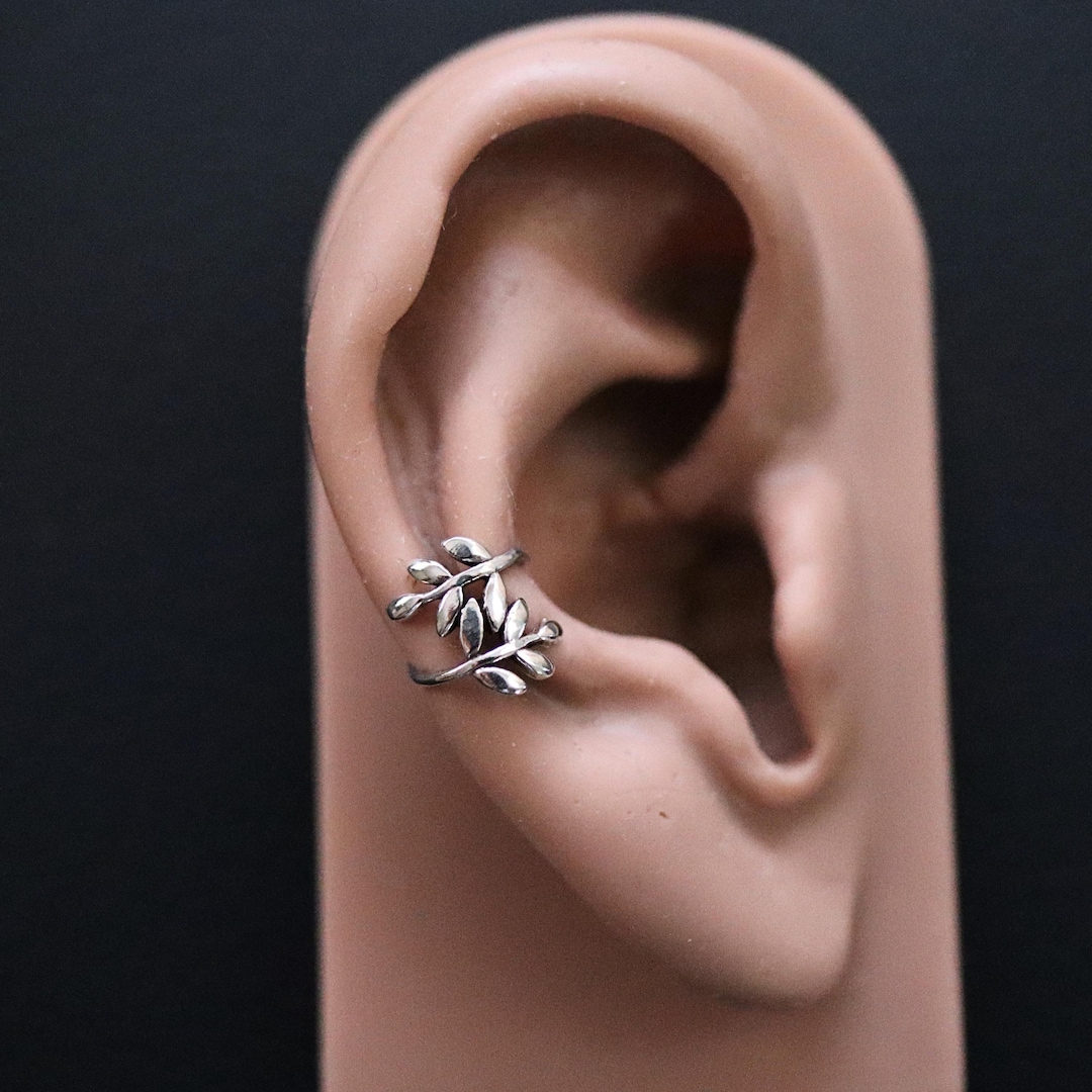 925 Sterling Silver Leaf Ear Cuffs, Olive Ear Cuffs, Small Leaf Ear ...