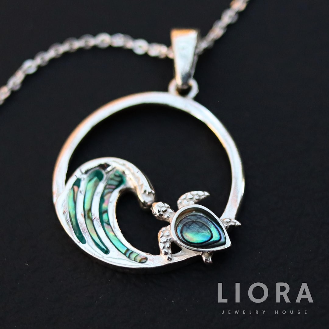 925 Sterling Silver Abalone Turtle Wave Pendant Necklace, Turtle ...