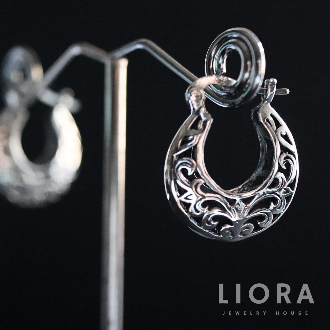 925 Sterling Silver Filigree Hoop Earrings, Filigree Earrings, Hoop ...