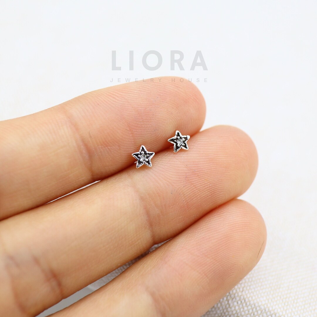 925 Sterling Silver Tiny CZ Star Stud Earrings, Star Earrings, Small ...