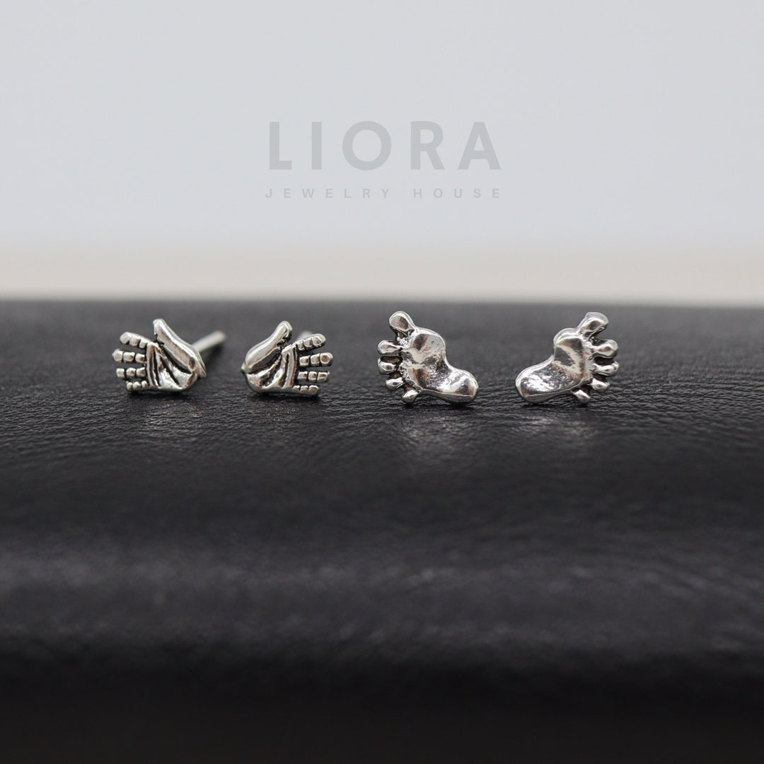 925 Sterling Silver Foot Hand Stud Earrings, Foot Earring, Hand ...