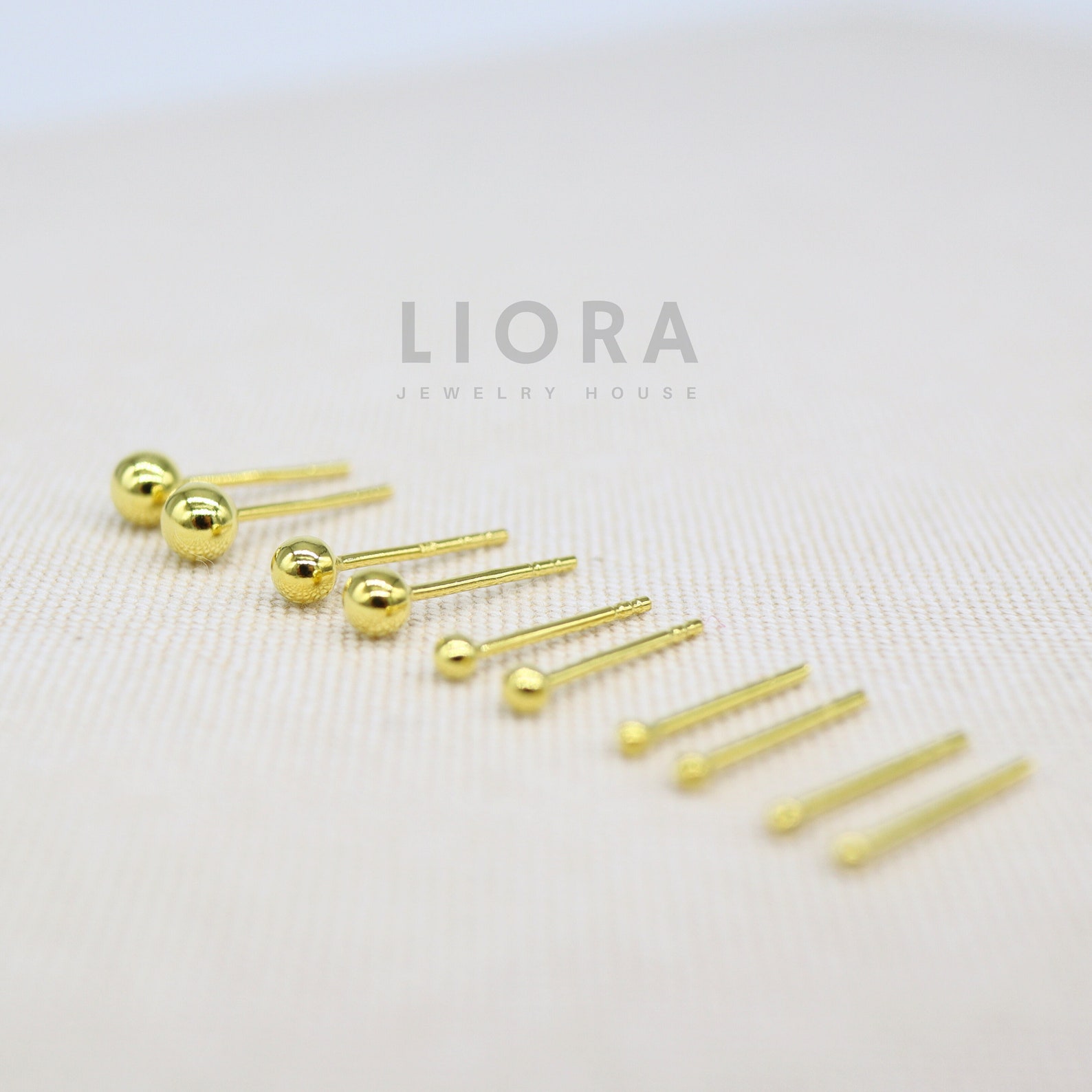18k Gold Ball Stud Earrings, Solid Ball Stud Earrings, Tiny Ball Studs ...