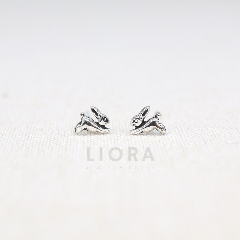 925 Sterling Silver Rabbit Stud Earrings, Rabbit Earrings, Small Rabbit ...