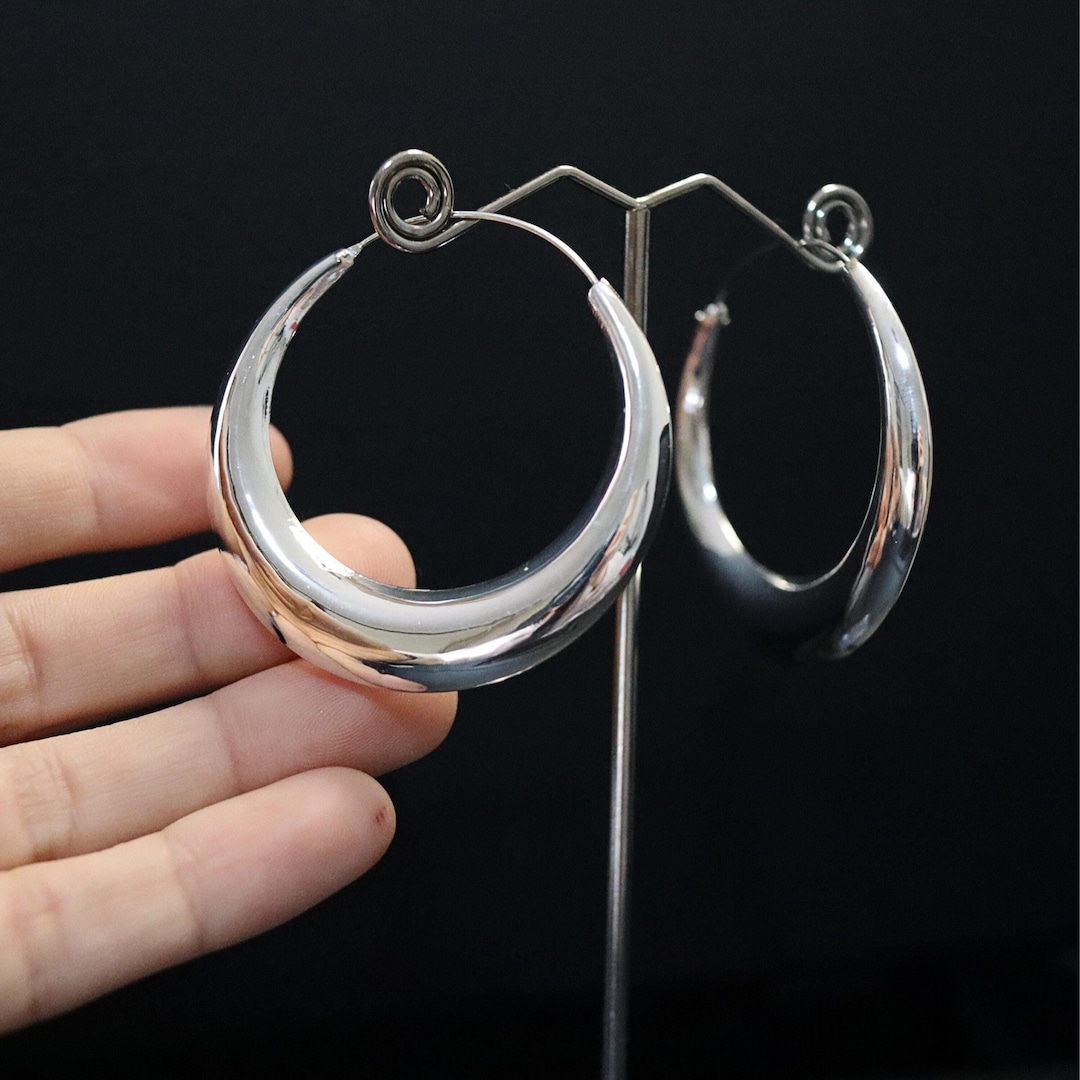 925 Sterling Silver 50 Mm Crescent Moon Hoop Earrings, Large Statement ...