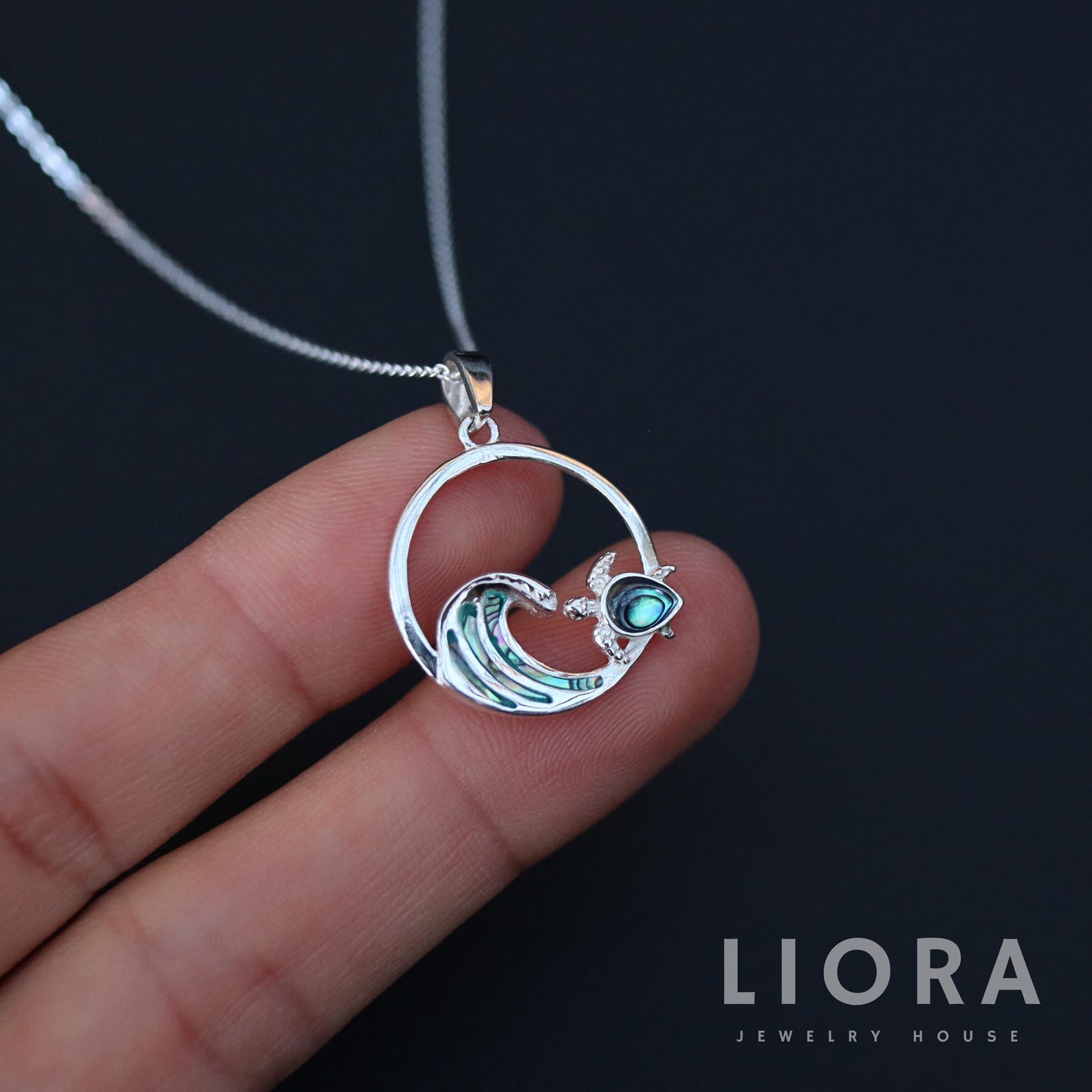 925 Sterling Silver Abalone Turtle Wave Pendant Necklace, Turtle ...