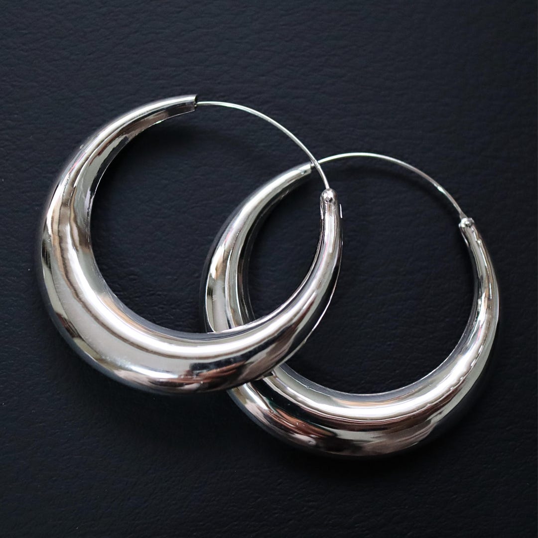 925 Sterling Silver 40 Mm Crescent Moon Hoop Earrings, Large Statement ...