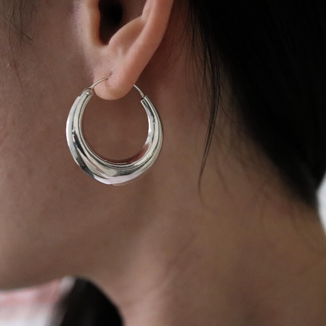 925 Sterling Silver 30 Mm Crescent Moon Hoop Earrings, Large Statement ...