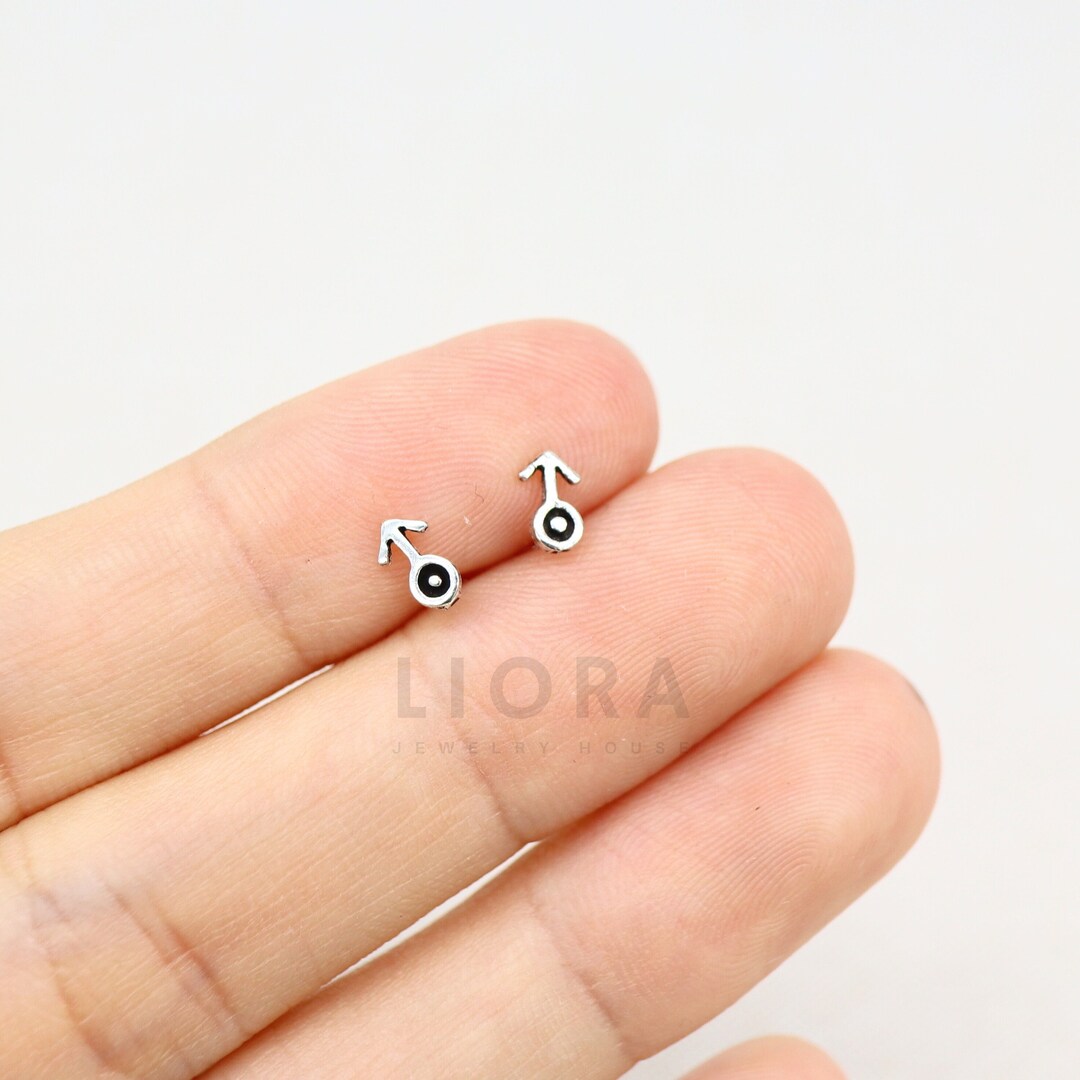 925 Sterling Silver Tiny Male Symbol Stud Earrings, Male Stud Earrings ...