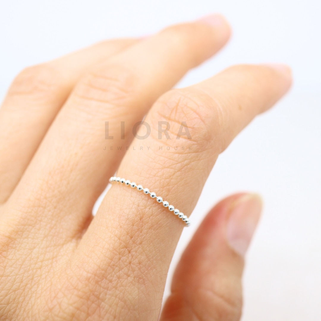 925 Sterling Silver Beaded Ring, Ball Ring, Tiny Ball Rings, Ball Chain ...