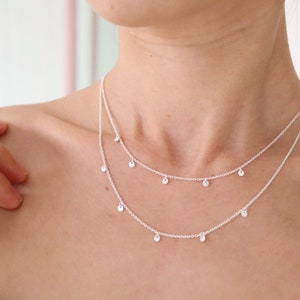 925 Sterling Silver Double Layered Silver Circle Charm Necklace, Double ...