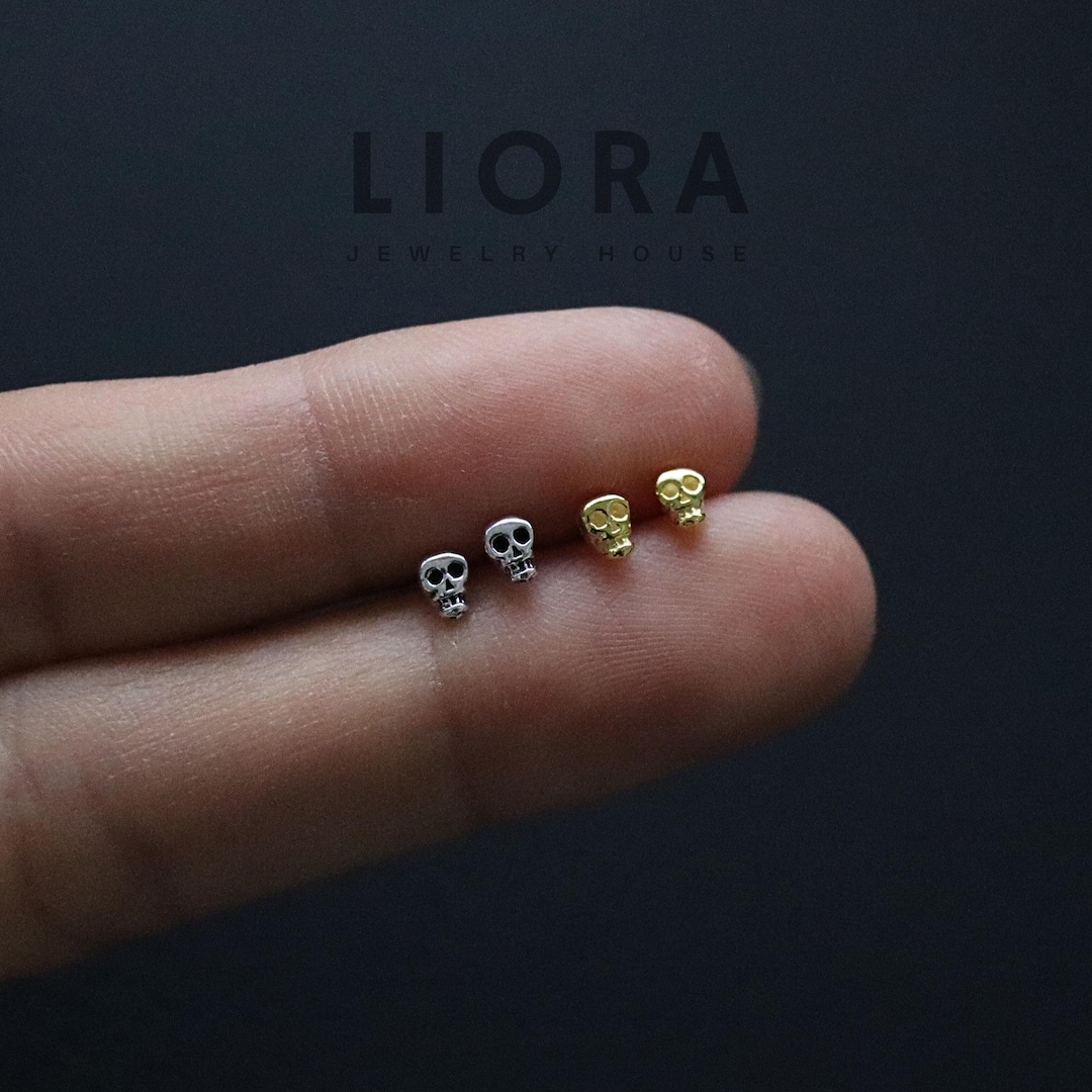 925 Sterling Silver Solid Tiny Skull Stud Earrings, Skull Earrings ...