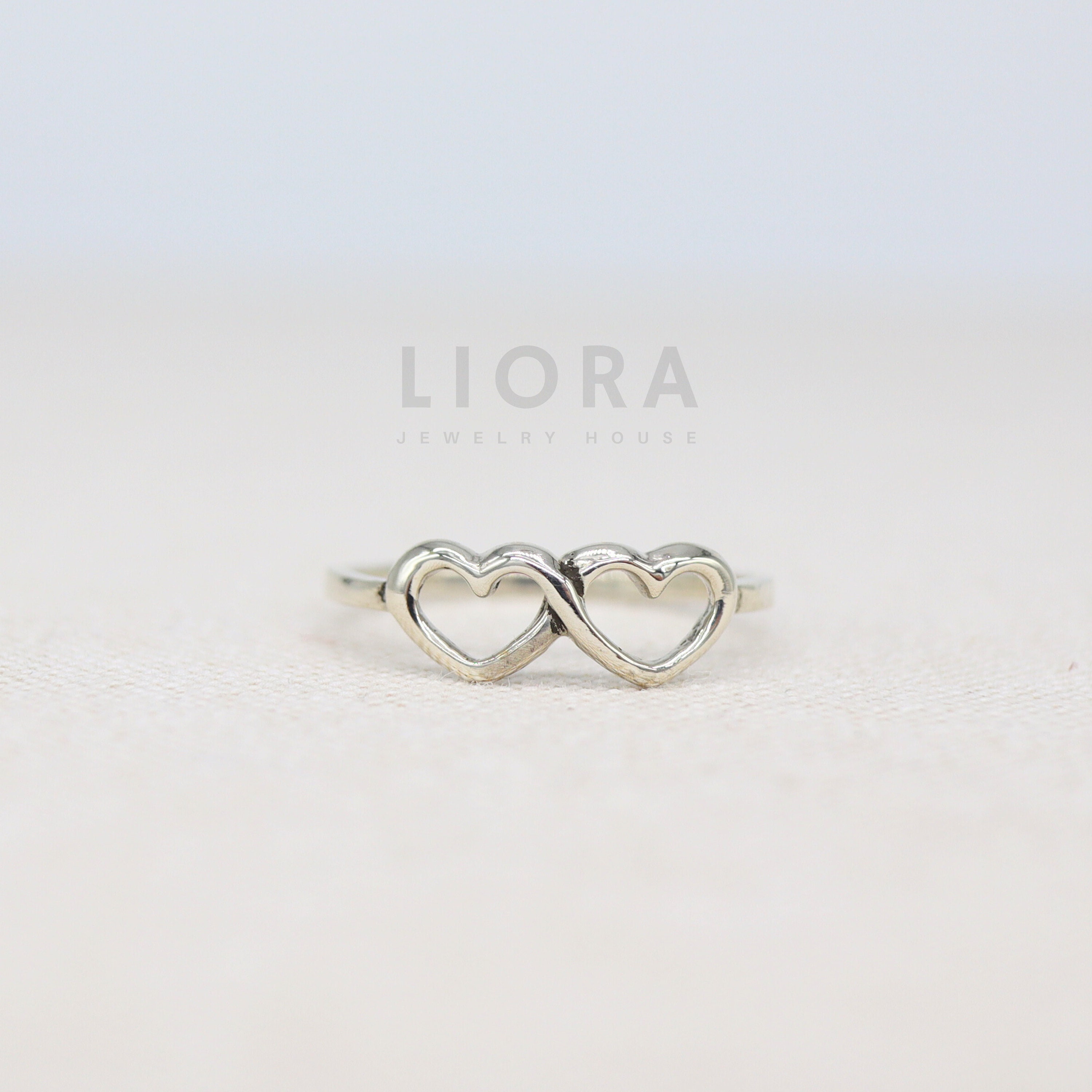 925 Sterling Silver Double Heart Ring, Infinity Heart Ring, Two Heart ...