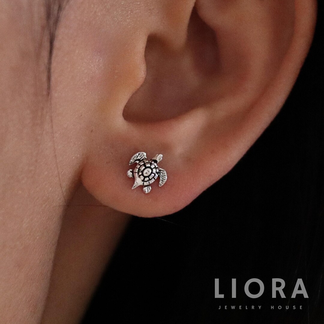 925 Sterling Silver Small Sea Turtle Stud Earrings, Turtle Earrings, Turtle Studs, Sea Turtle ...