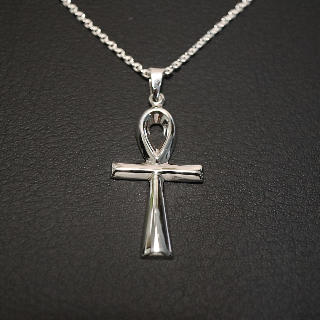 925 Sterling Silver Solid Ankh Cross Pendant Necklace, Cross Necklace ...