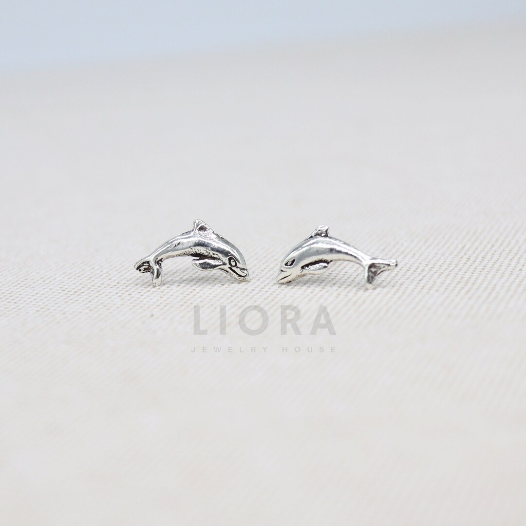 925 Sterling Silver Dolphin Stud Earrings, Dolphin Earrings, Dolphin ...