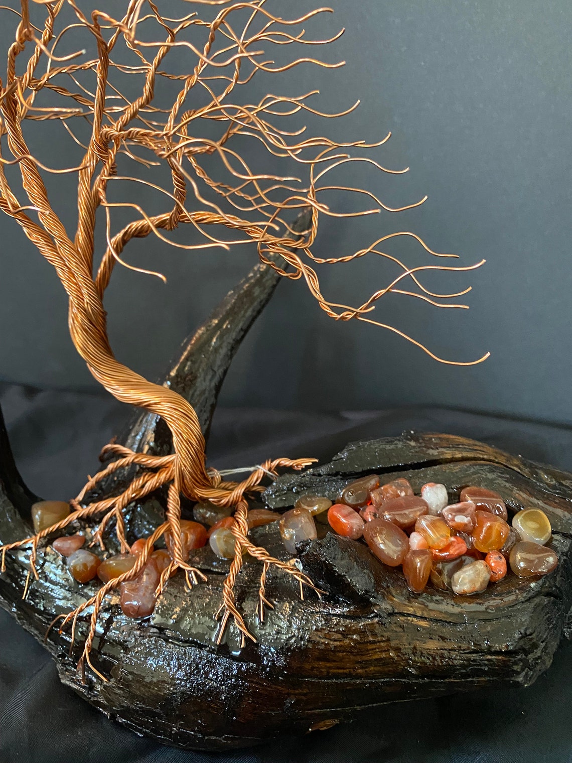 Beautiful Wood Amber & Wire Tree Sculpture - Etsy