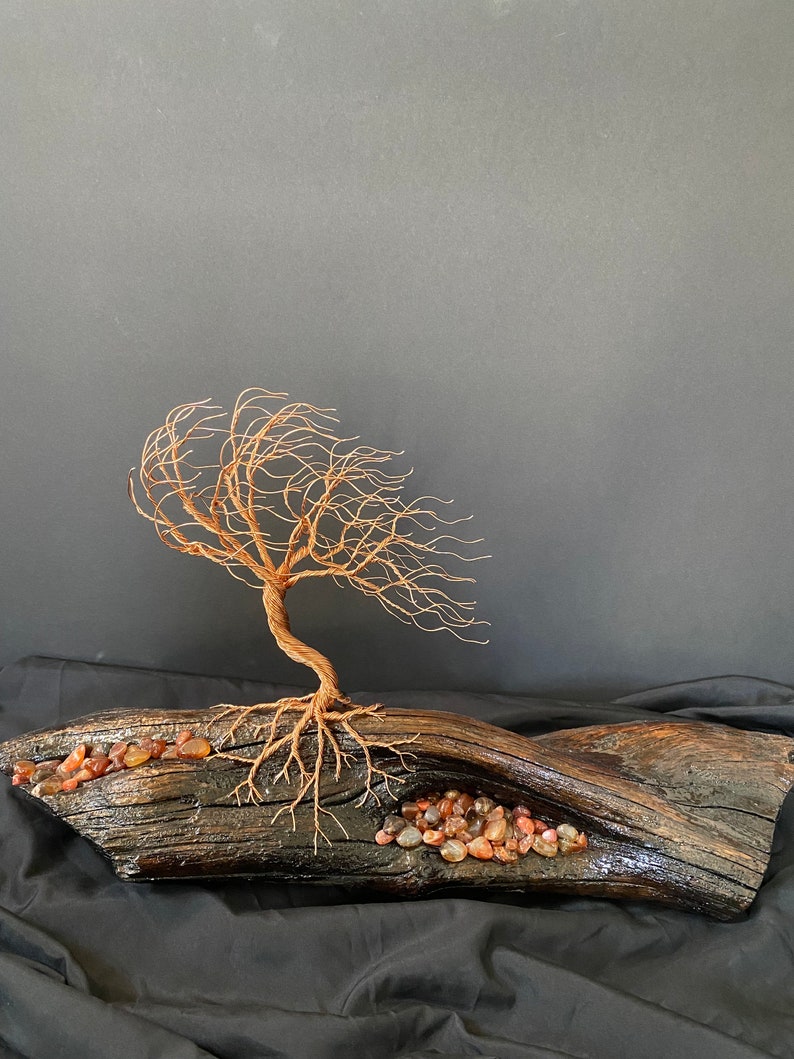 Beautiful Wood Amber & Wire Tree Sculpture - Etsy