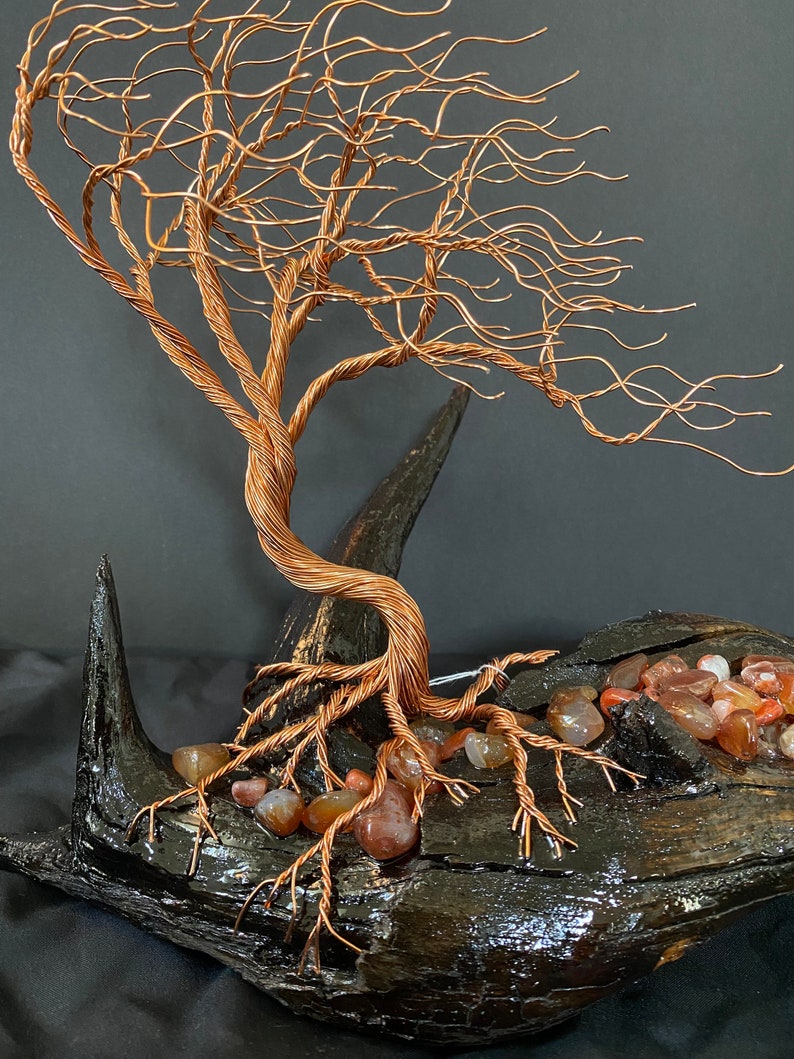 Beautiful Wood Amber & Wire Tree Sculpture - Etsy