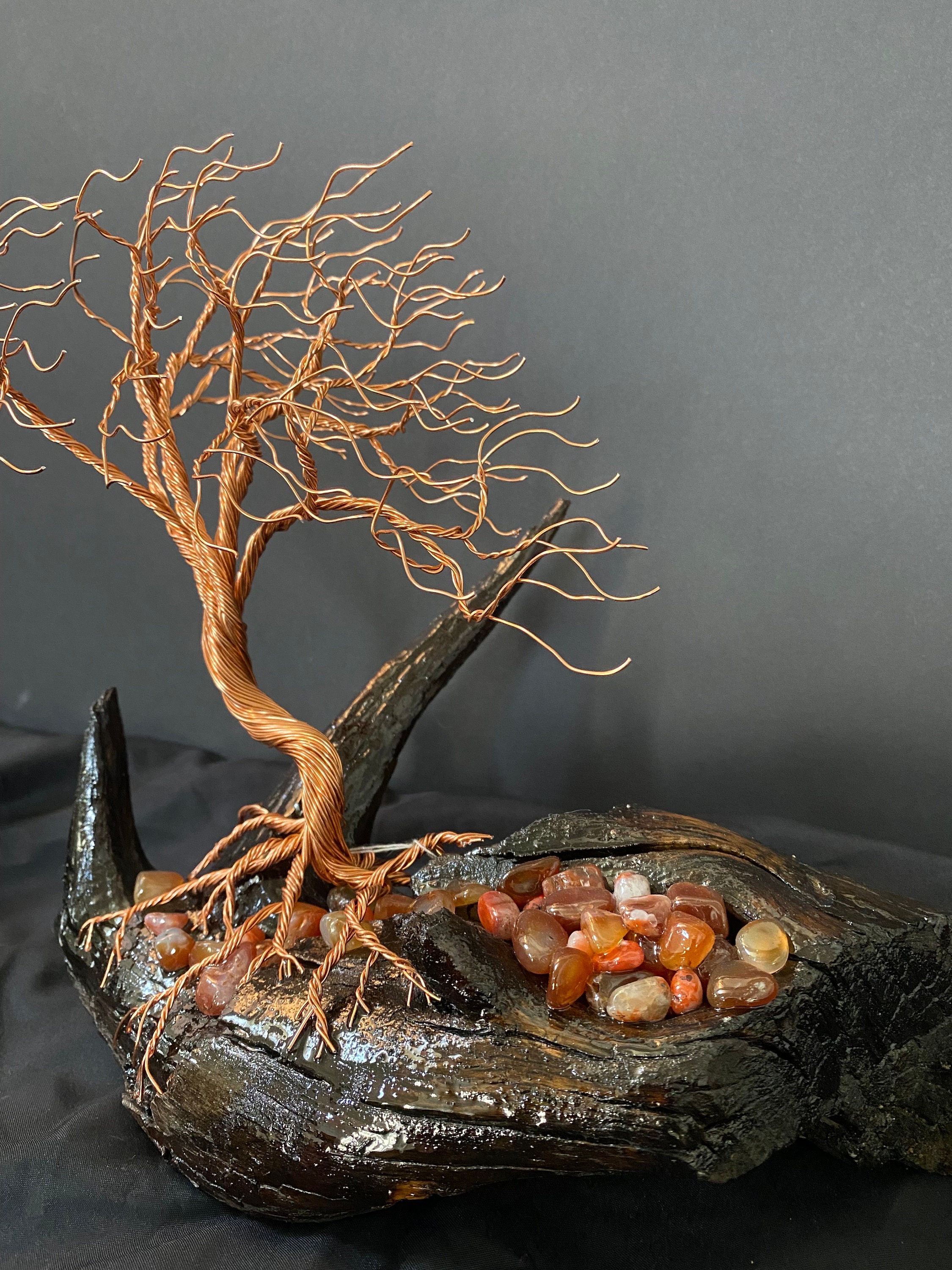 Beautiful Wood Amber & Wire Tree Sculpture - Etsy