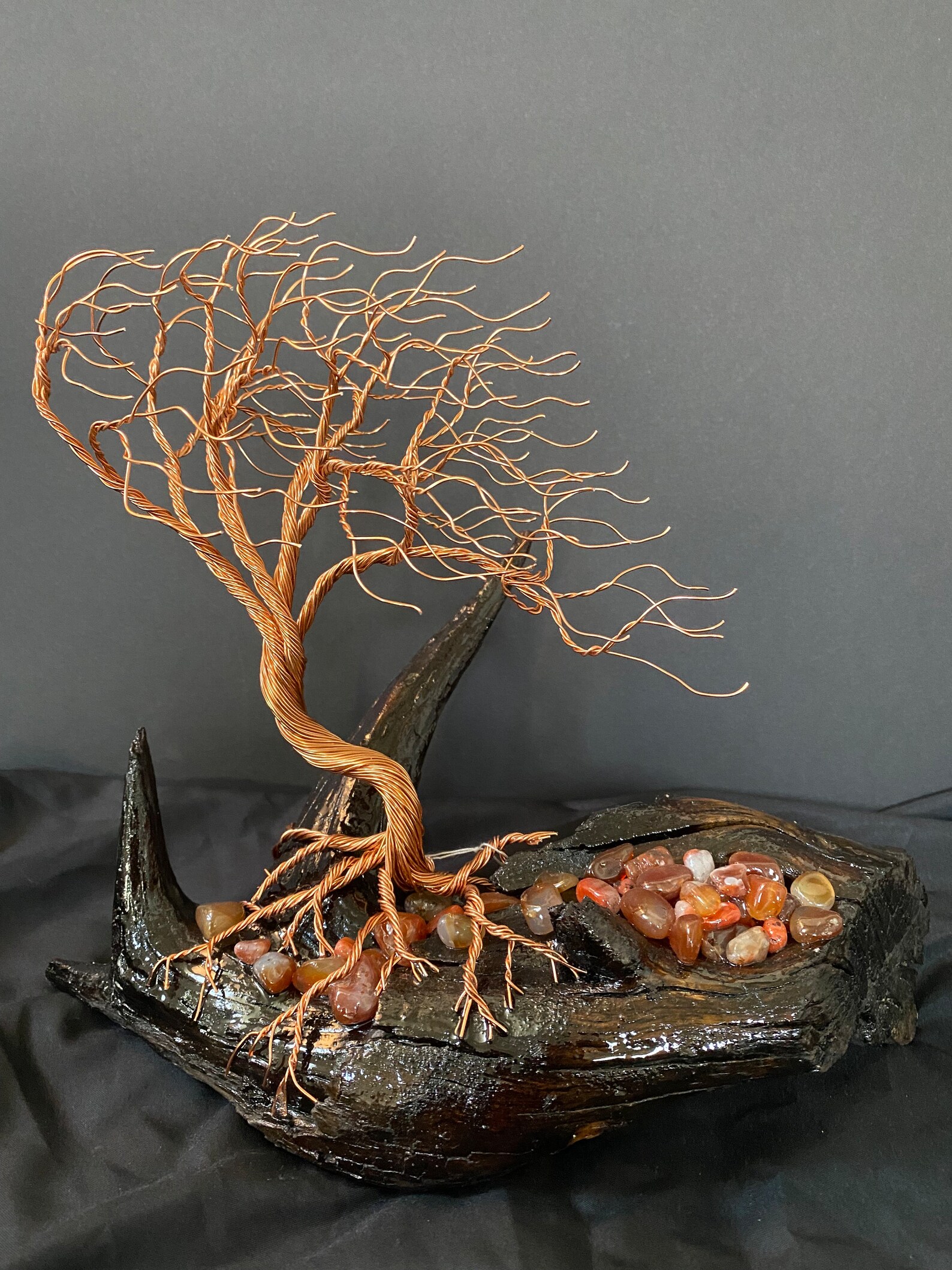 Beautiful Wood Amber & Wire Tree Sculpture - Etsy