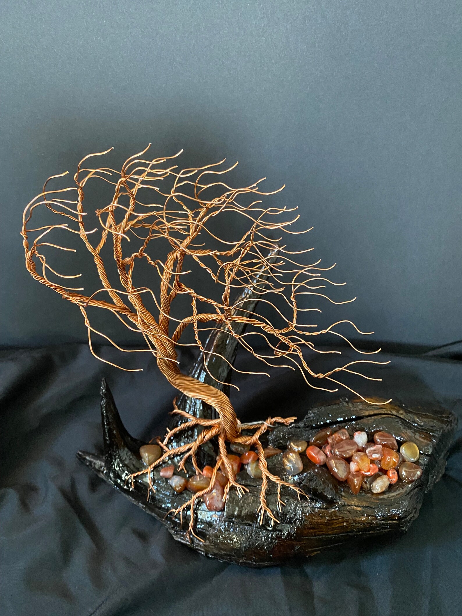 Beautiful Wood Amber & Wire Tree Sculpture - Etsy