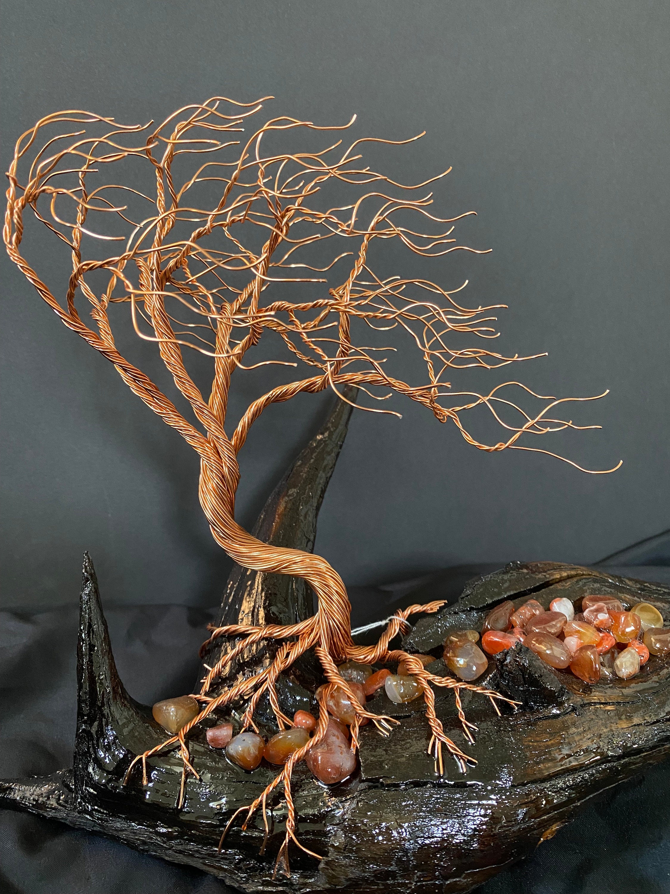 Beautiful Wood Amber & Wire Tree Sculpture - Etsy