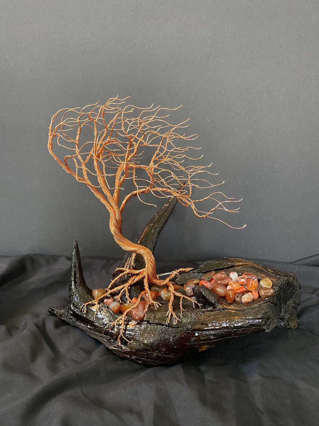 Beautiful Wood Amber & Wire Tree Sculpture - Etsy