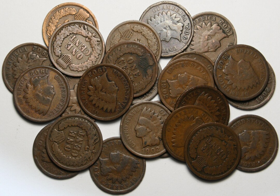 1902 Indian Cent Half Roll of 25 Coins, Full Rims, Full Dates as Shown ...