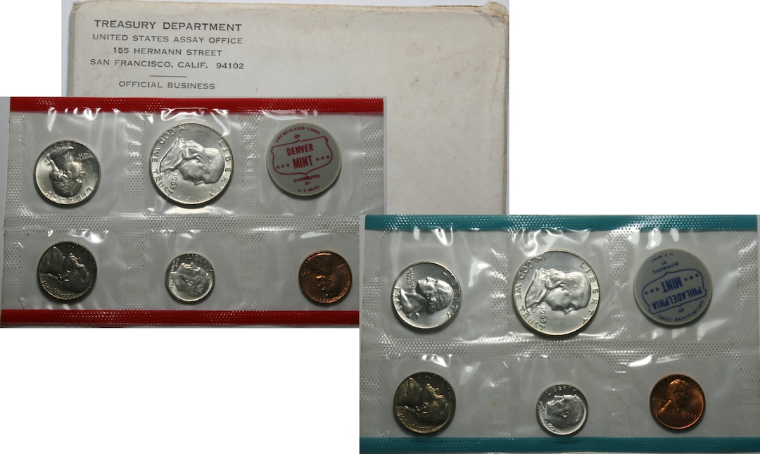 1963 US Mint Set With Ten Coins Including Two 90% Silver Half Dollars ...