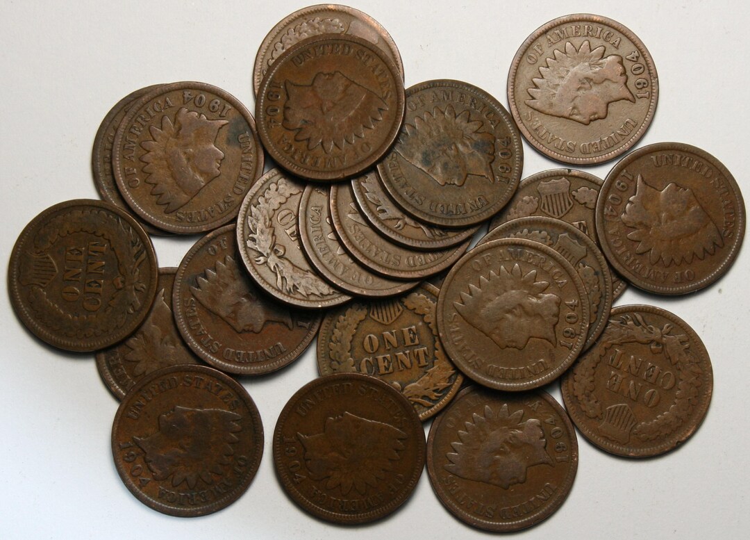 1904 Indian Cent Half Roll of 25 Coins, Full Rims, Full Dates as Shown ...