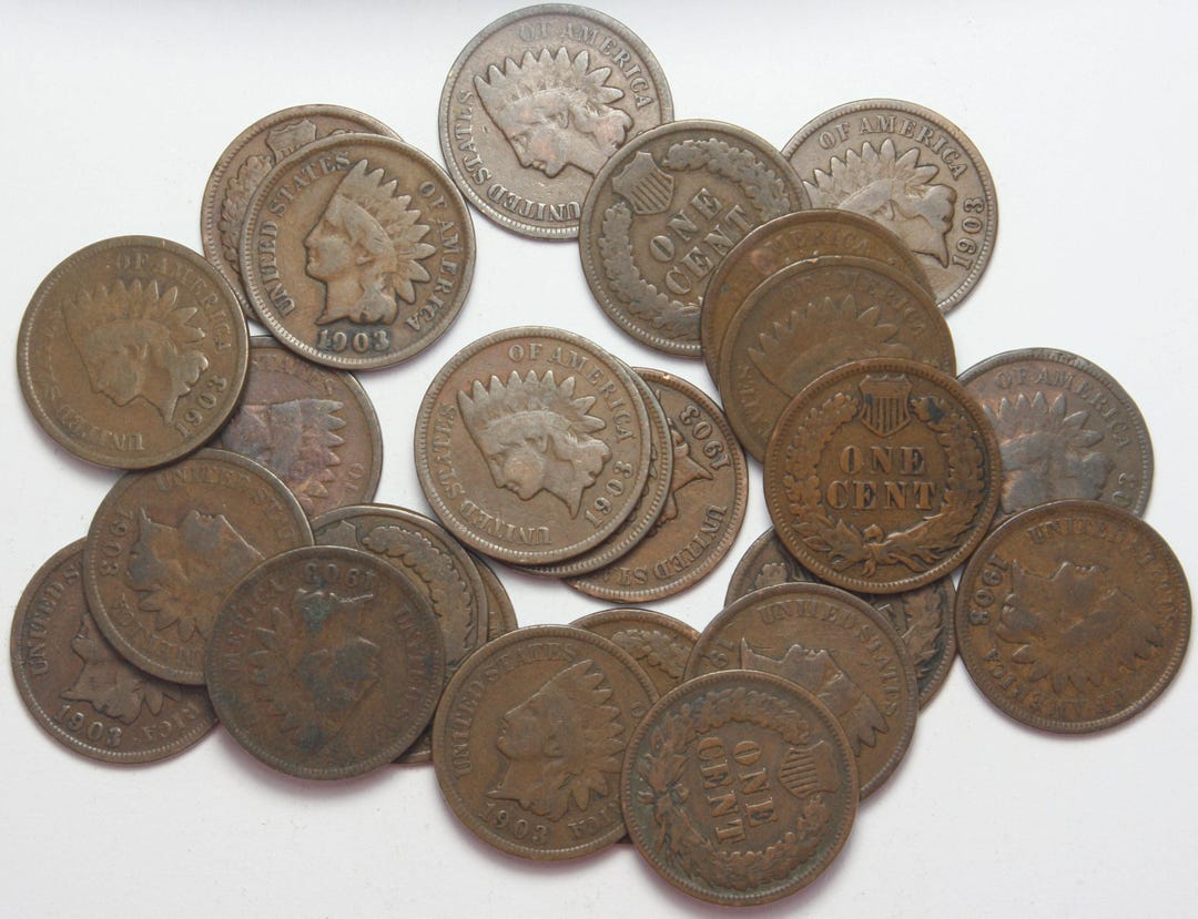 1903 Indian Cent Half Roll of 25 Coins, Full Rims, Full Dates as Shown ...