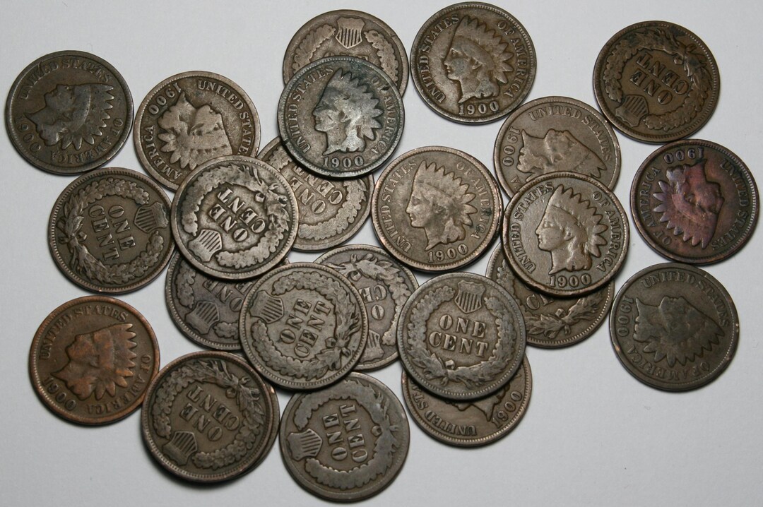 1900 Indian Cent Half Roll of 25 Coins, Full Rims, Full Dates as Shown ...