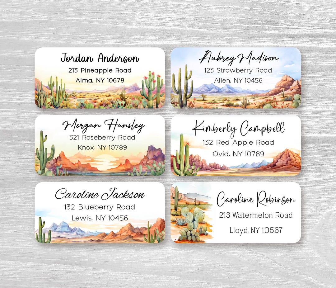 Set of 48 Personalized Returned Address Labels, Cactus Desert Mountain ...