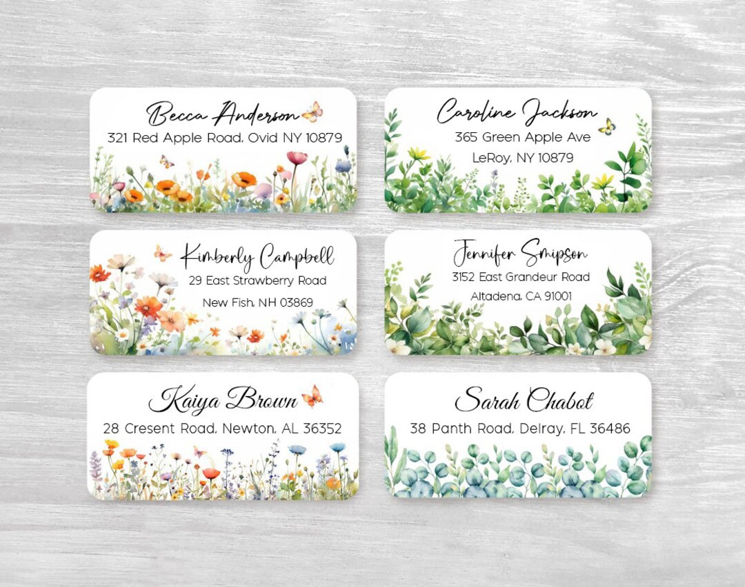 Set of 48 Personalized Elegant Wildflowers Greenery Spring Summer ...