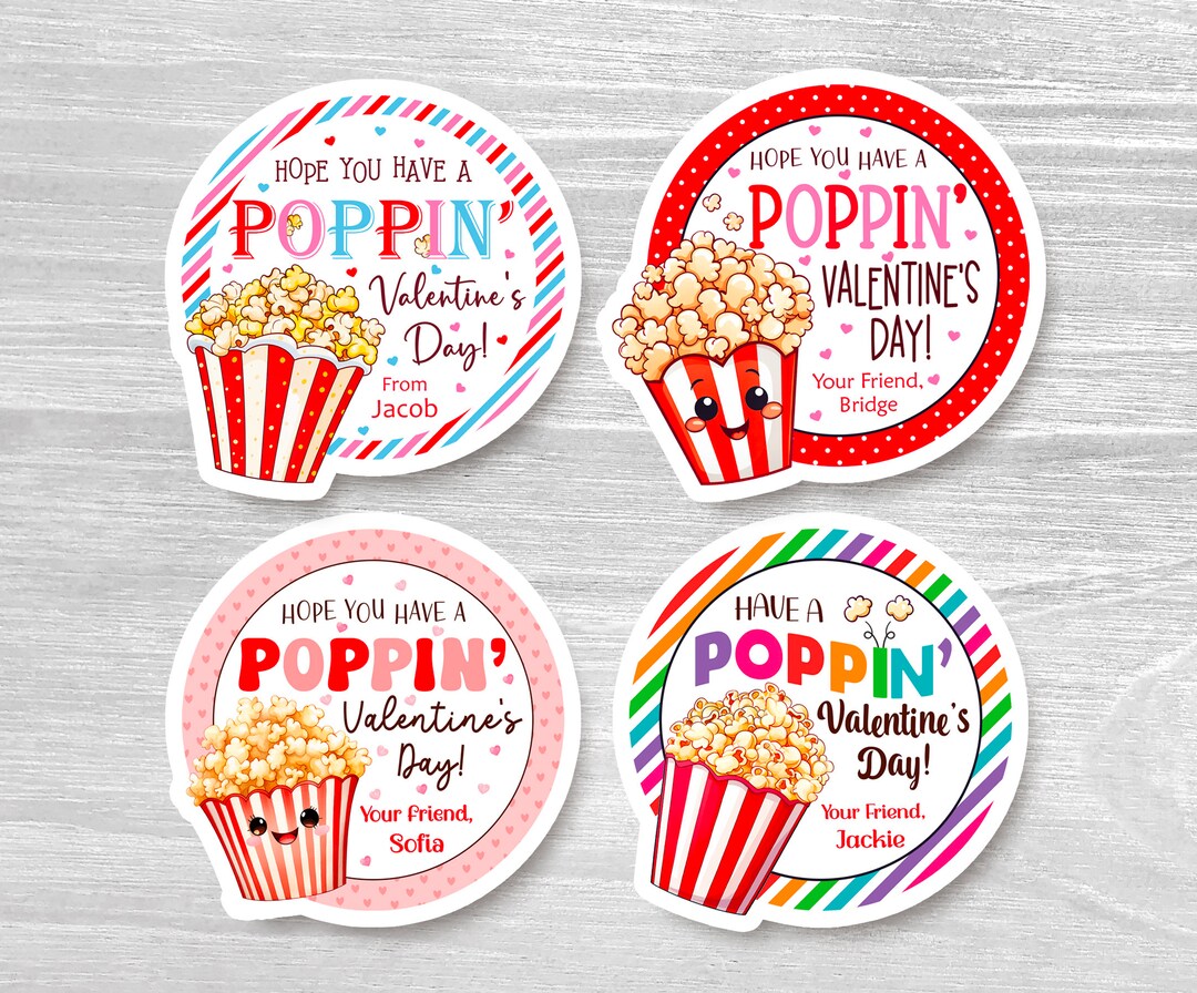 Poppin' Popcorn Valentine Day Sticker Personalized Name Have a Poppin ...