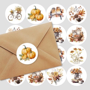 Mixed Designs Autumn Fall Round Labels, Envelope Seal, Scrapbooking ...