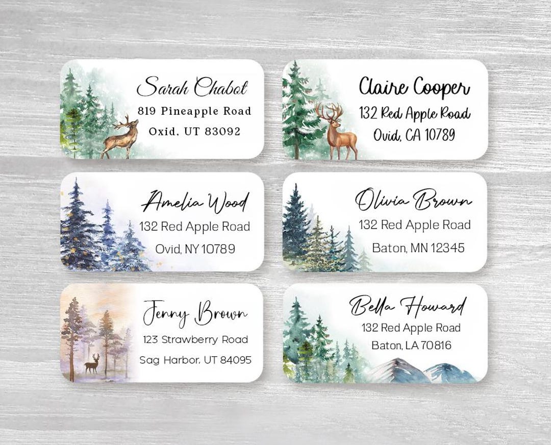 Set of 48 Personalized Trees Mountain Woodland Deer Landscape Christmas ...