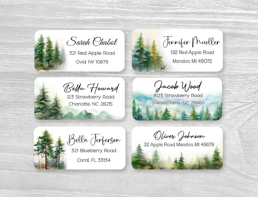 Set of 48 Personalized Trees Mountain Deer Spring Summer Landscape ...