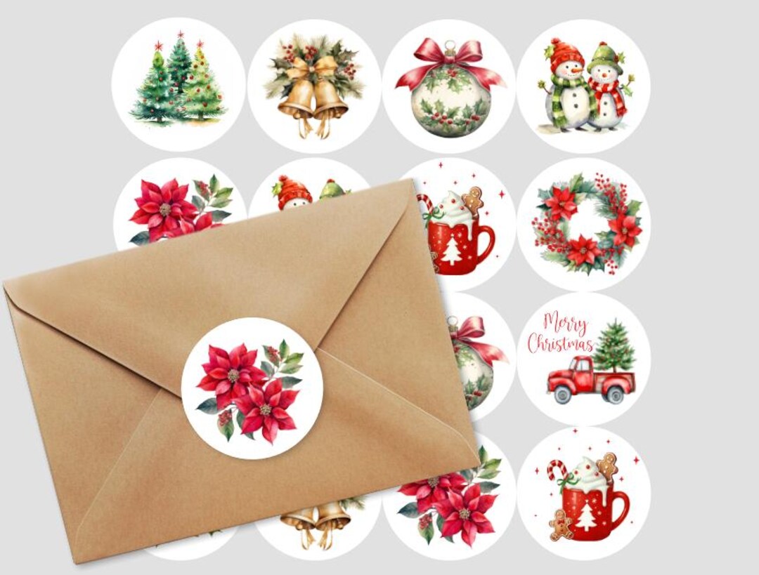 Mixed Designs Christmas Round Labels, Envelope Seal, Scrapbooking, Gift ...