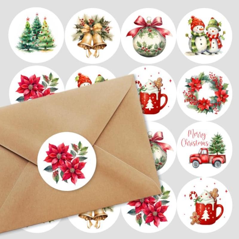 Round Christmas Stickers - Etsy