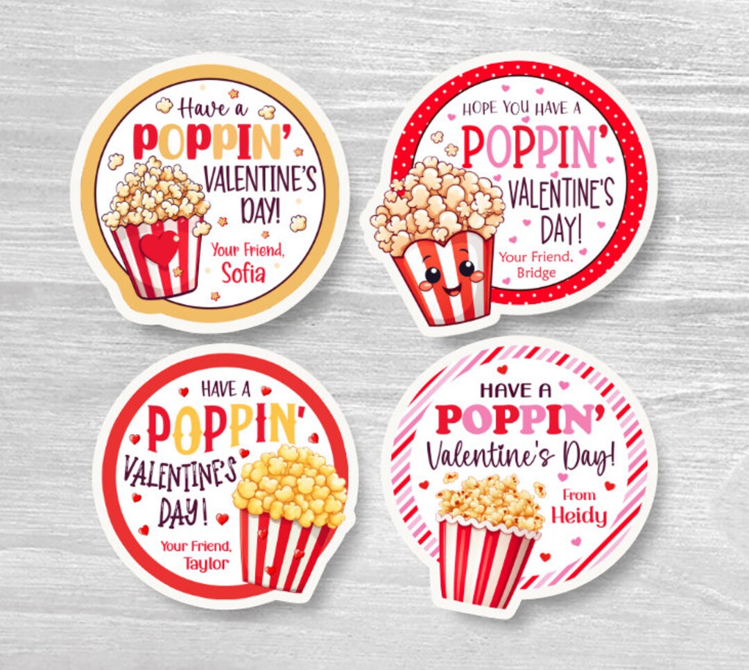 Poppin' Popcorn Valentine Day Sticker Personalized Name Have a Poppin ...